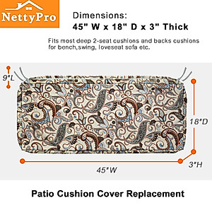 NettyPro Outdoor Patio Bench Swing Cushion Cover Replacement Water Resistant UV Protection Outside Loveseat Cushion Slipcovers with Zipper, 45 x 18 x 3 Inch