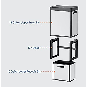 CozyBlock 20 Gallon Automatic Trash Can, Black Steel Touchless Motion Sensor Bin, Wide Opening Soft Close Lid, 75L, Large Capacity Slim Design