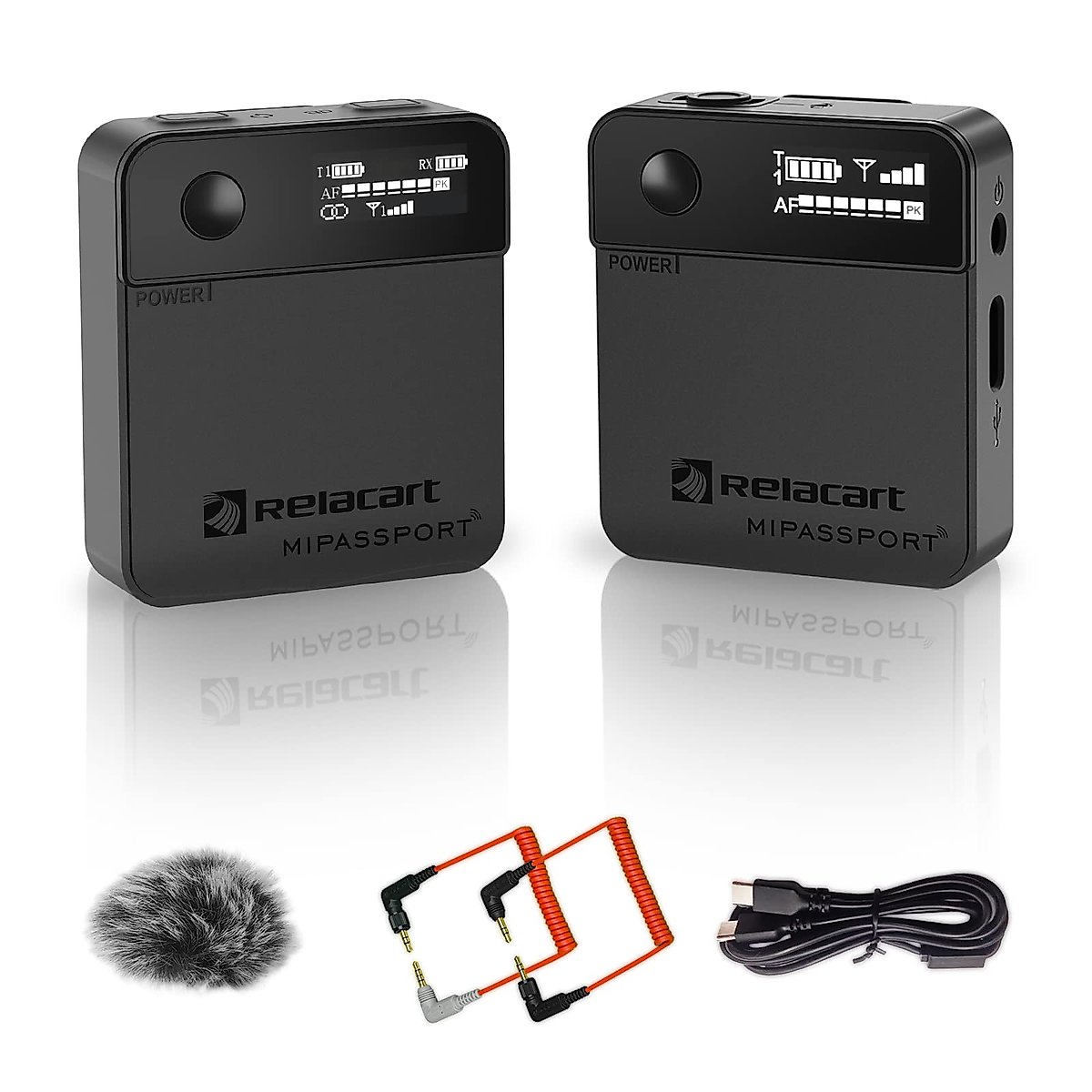 RELACART Mi1 Wireless Lavalier Microphone, 2.4G Wireless Lapel Mic System with 1 Transmitter and 1 Receiver Compatible with DSLR Camera, Camcorder, Smartphone for Vlogging, Streaming, YouTube