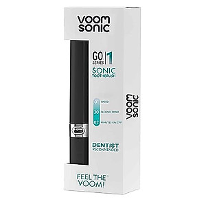 Voom Sonic Go 1 Series Travel Electric Toothbrush | Travel Toothbrushes - Battery Operated Toothbrush for Adults & Kids, Dentist Recommended Toothbrush, Portable w/ 2 Minute Timer (Black)