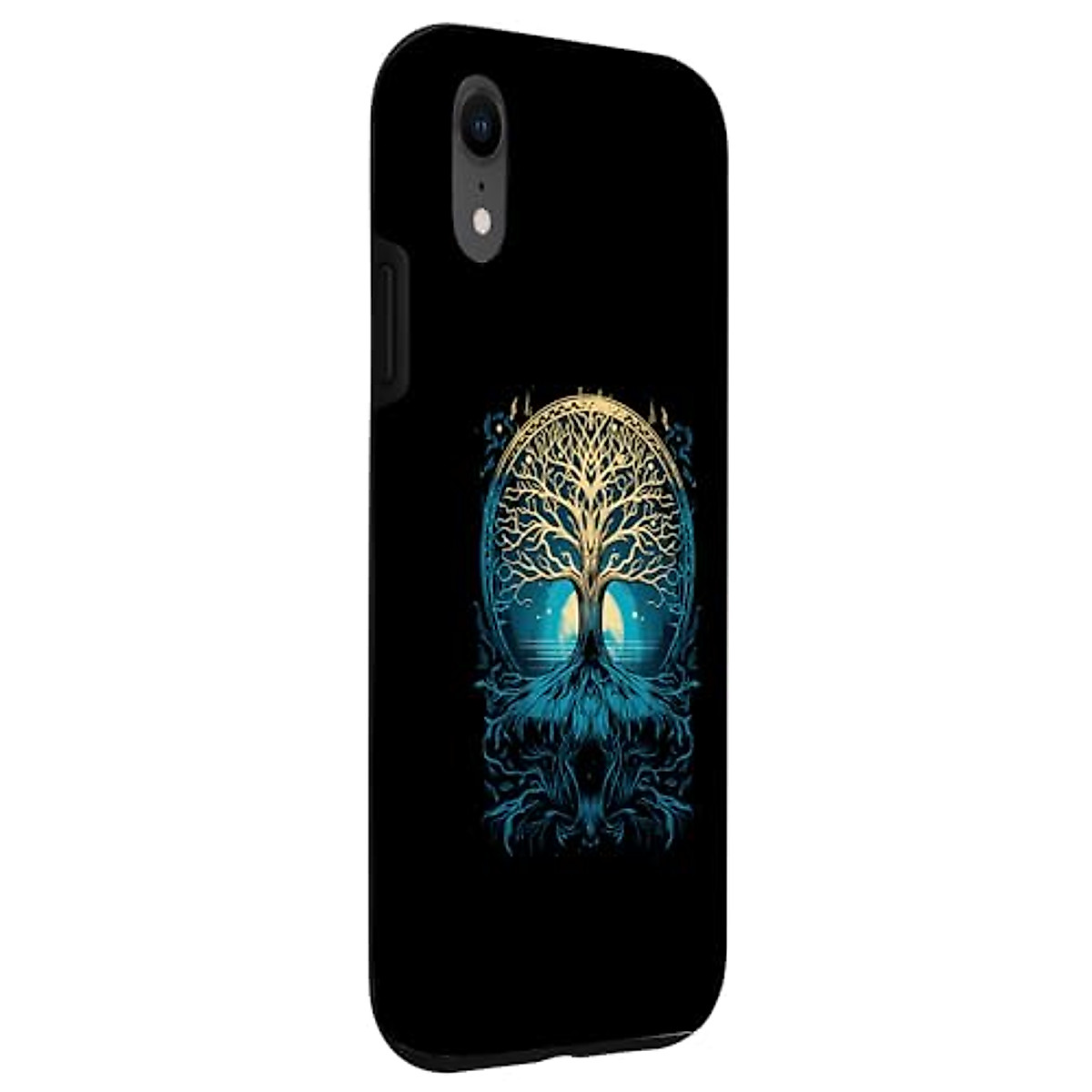 iPhone XR Odin Tree of Life Viking Valhalla Pagan Blue and Yellow Case