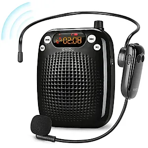 Voice Amplifier, SHIDU Wireless Voice Amplifier 10W Rechargeable Portable PA System Speaker with UHF Wireless Microphone Headset Support MP3 Play for Teachers, Yoga, Tour Guides, Outdoor Trainers