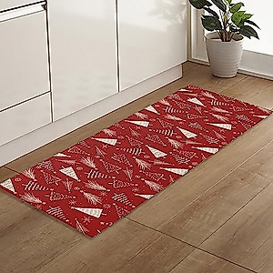 Libaoge Christmas Kitchen Rugs and Mats Set of 2 Xmas Tree Red Background Kitchen Sink Mat,Non-Slip Area Runner Rug,Washable Floor Mat for Home Dining Room Office 20"x32"+20"x47"