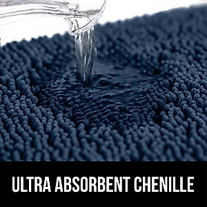 Gorilla Grip Bath Rug and Area Rug Set, Bath Rug Size 30 x 20 in, Shaggy Machine Washable Mats, Area Rug Set Size 22 x 19 x 15 in and 30x20, Absorbent Washable Mats, Both in Navy, 2 Item Bundle