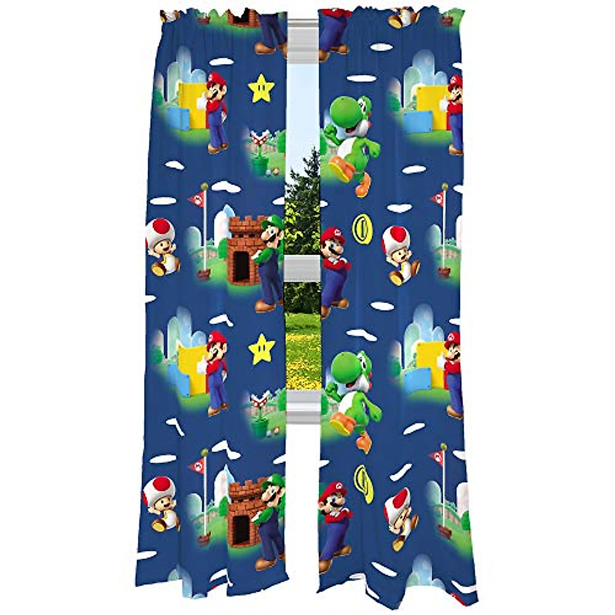 Franco Kids Bedding Super Soft Comforter and Sheet Set with Sham, 5 Piece Twin Size, Mario & Kids Room Window Curtains Drapes Set, 82 in x 84 in, Super Mario