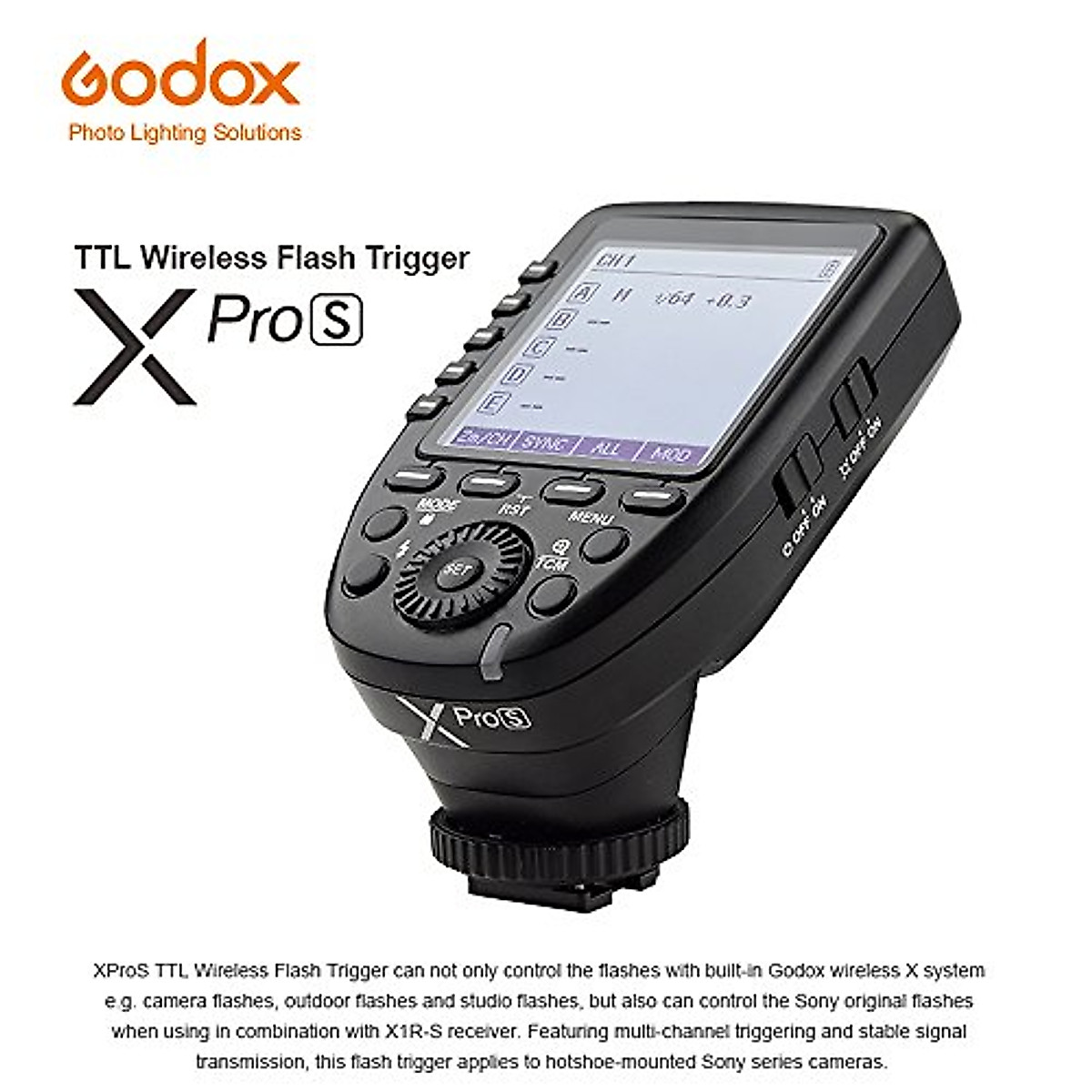 Godox XPro-S TTL Wireless Flash Trigger for Sony Camera, 2.4G Wirless Flash Transmitter HSS 1/8000s, TTL-Convert-Manual Function, 11 Customizable Functions, Big LCD Screen, 16 Groups and 32 Channels
