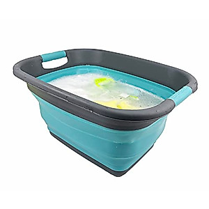 SAMMART 25L (6.6 Gallon) Set of 2 Collapsible Laundry Basket/Tub - Foldable Storage Container/Organizer, Water Capacity: 20L (Alloy Grey + Crystal Blue)