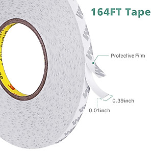 Double Sided Tape Heavy Duty, 164ft Waterproof Mounting Adhesive Tape, Removable Tape for Walls, Poster, LED Strip, Car Trim, Home/Office Decor, Craft Project, Made of 3M Tape, White (164ft x 0.39in)