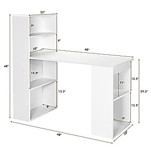 COSTWAY White Computer Desk with Shelves, 48” Study Writing Desk with 6-Tier Storage Shelves, Reversible Study Workstation w/Wide Base for Home, Office & Dorm, Easy Assembly