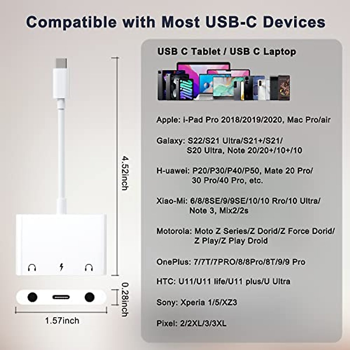 LXJTHT USB C to Headphone Adapter/Splitter,3 in 1 Type C to Dual 3.5mm Headphone Jack with PD 60W Fast Charge,Compatible with Galaxy S22 S21 S20/Note 20,Pixel 4 3 XL,Huawei,iPad Pro,etc.