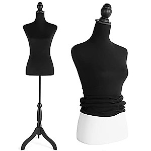 Female Mannequin Torso with Adjustable Tripod Stand, 2 in 1 Dress Form White Mannequin Body w/ Detachable Black Torso Cover for Sewing, Dressmaker, Home Decor, Jewelry & Clothing Display