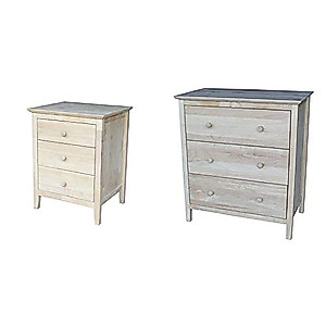 International Concepts Nightstand with 3 Drawers, Standard & Dresser with 3 Drawers, Unfinished