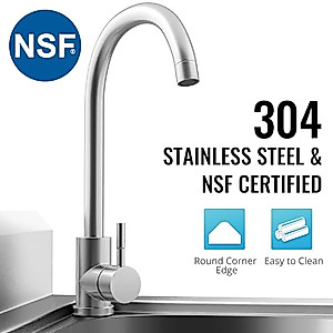 Utility Sink Free Standing Single Bowl Kitchen Sink with Cold and Hot Water Pipe Stainless Steel Sink for Laundry Room Bathroom Farmhouse