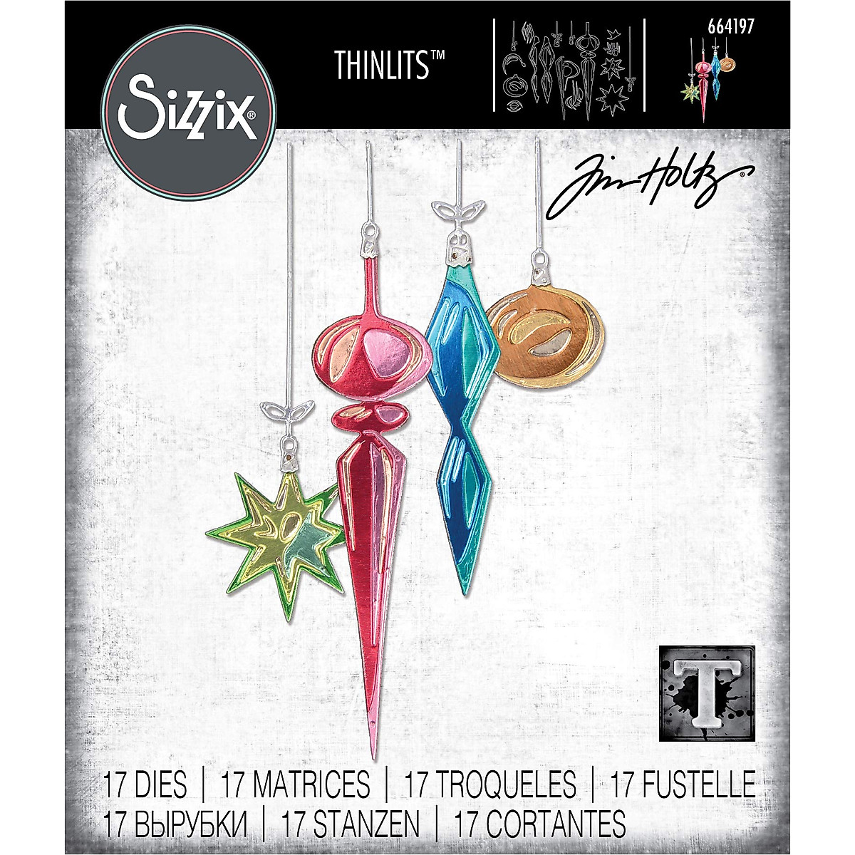 Sizzix Thinlits Die Set , Ornaments by Tim Holtz, 17 Pack, Multiple Sizes, us:one, Hanging Baubles 17 Count