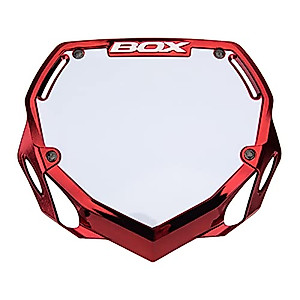 Box Components Box Two 3D Impact Resistant Number Plate w/Adjustable Velcro Straps for Kids and Adults, Mini, Strider, Pro, Dirt BMX Bikes, Bicycle Parts, Small or Large (Large, Chrome Red)