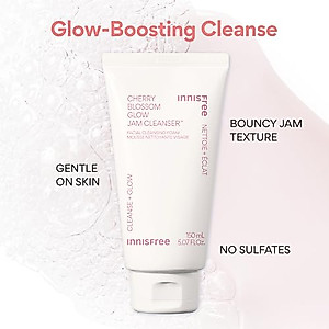 innisfree Cherry Blossom Glow Jam Cleanser, Sulfate Free, Korean Face Wash, Cleansing Foam for Glowing Glass Skin (Packaging May Vary)