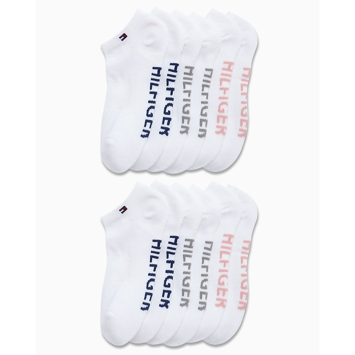 Tommy Hilfiger Women's Socks - Lightweight No Show Socks (12 Pack), Size 4-10, White Logo