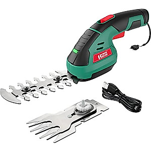 Cordless Grass Shear Handheld Hedge Trimmer 2-in-1 7.2V HYPERECHO Handheld Grass Clipper Hedge Cutter with Pruning Blades and Grass Cutting Blades