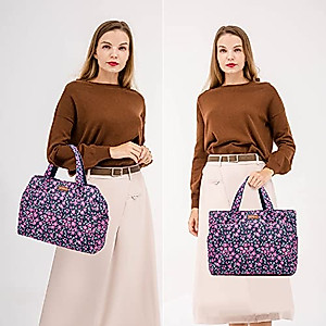 WEIBIN Large Tote Bag for Women, Lightweight Floral Quilted Cotton Handbags with 7 Pockets for Hiking Picnic Shopping Travel Gym Weekend Daily Bags, Dark Blue