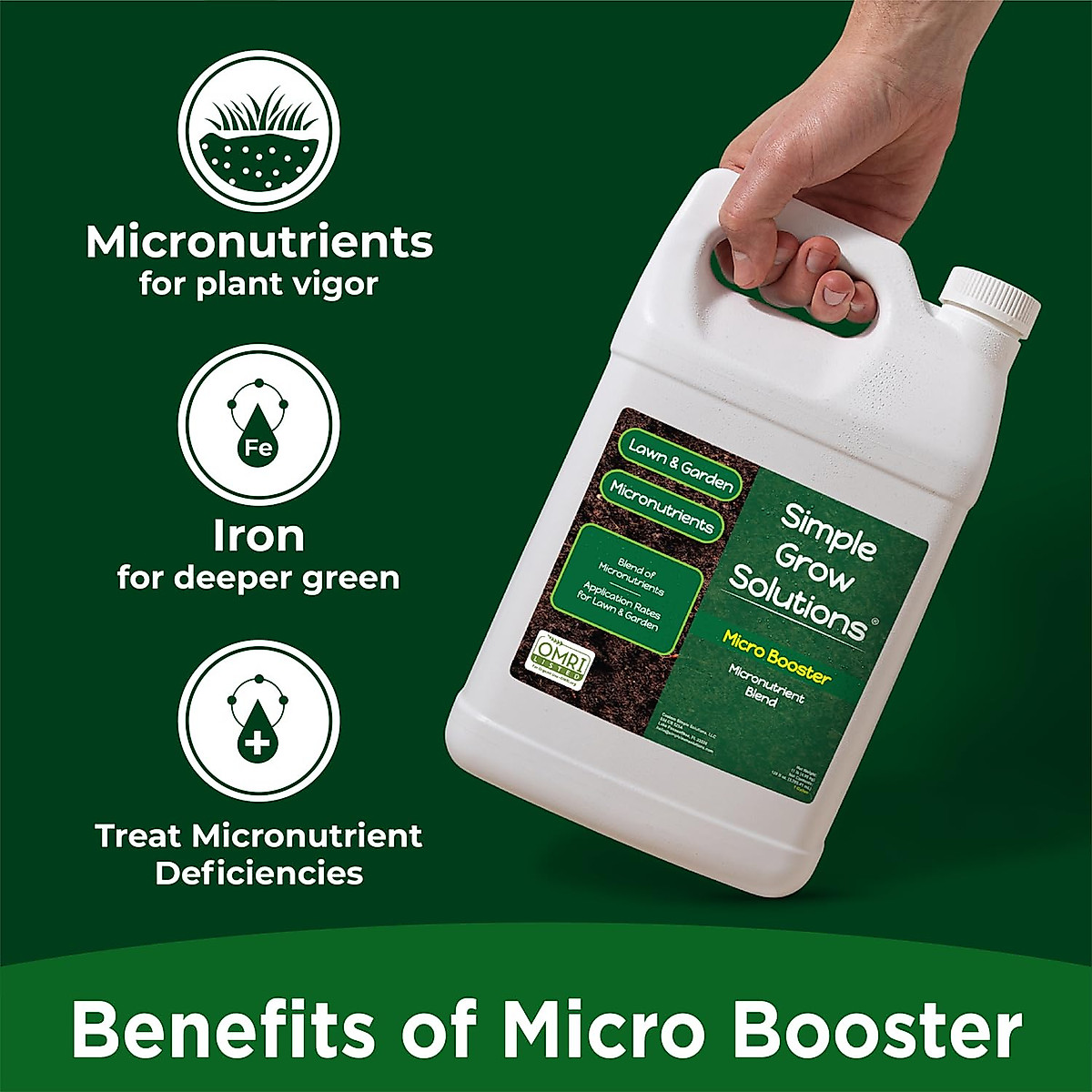 Organic Micronutrient Booster Lawn Fertilizer - Simple Grow Solutions- Garden & Lawn Fertilizer- Grower, Gardener- Liquid Food for Grass, Tomatoes, Flowers, Vegetables (1 Gallon)