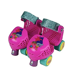 PlayWheels Trolls World Tour Kids Glitter Roller Skates with Knee Pads