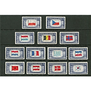 USA 1943-44 Overrun Countries Issue Set of 13 Postage Stamps, Catalog No 909-21