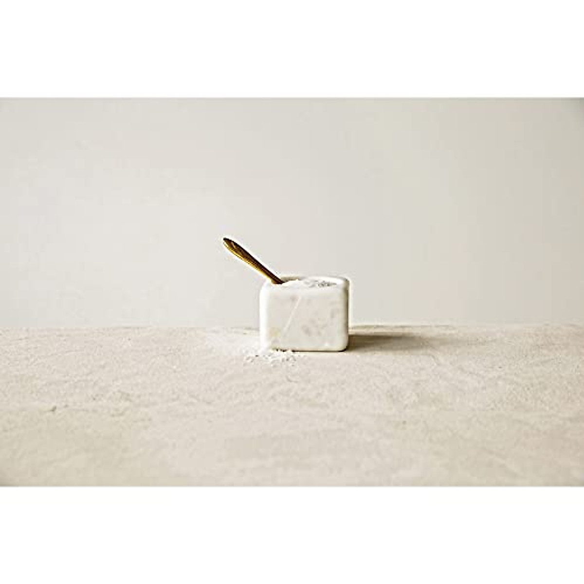 Creative Co-Op Square White Marble Brass Spoon (Set of 2 Pieces) Bowl, 24 ounces