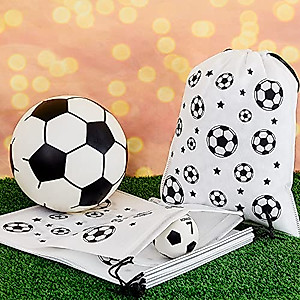 Shappy 18 Pieces Soccer Print Non Woven Bags Soccer Drawstring Bags Large Treat Candy Goodie Present Bags for Birthday Party Favors, 10 x 12 Inch (Soccer)