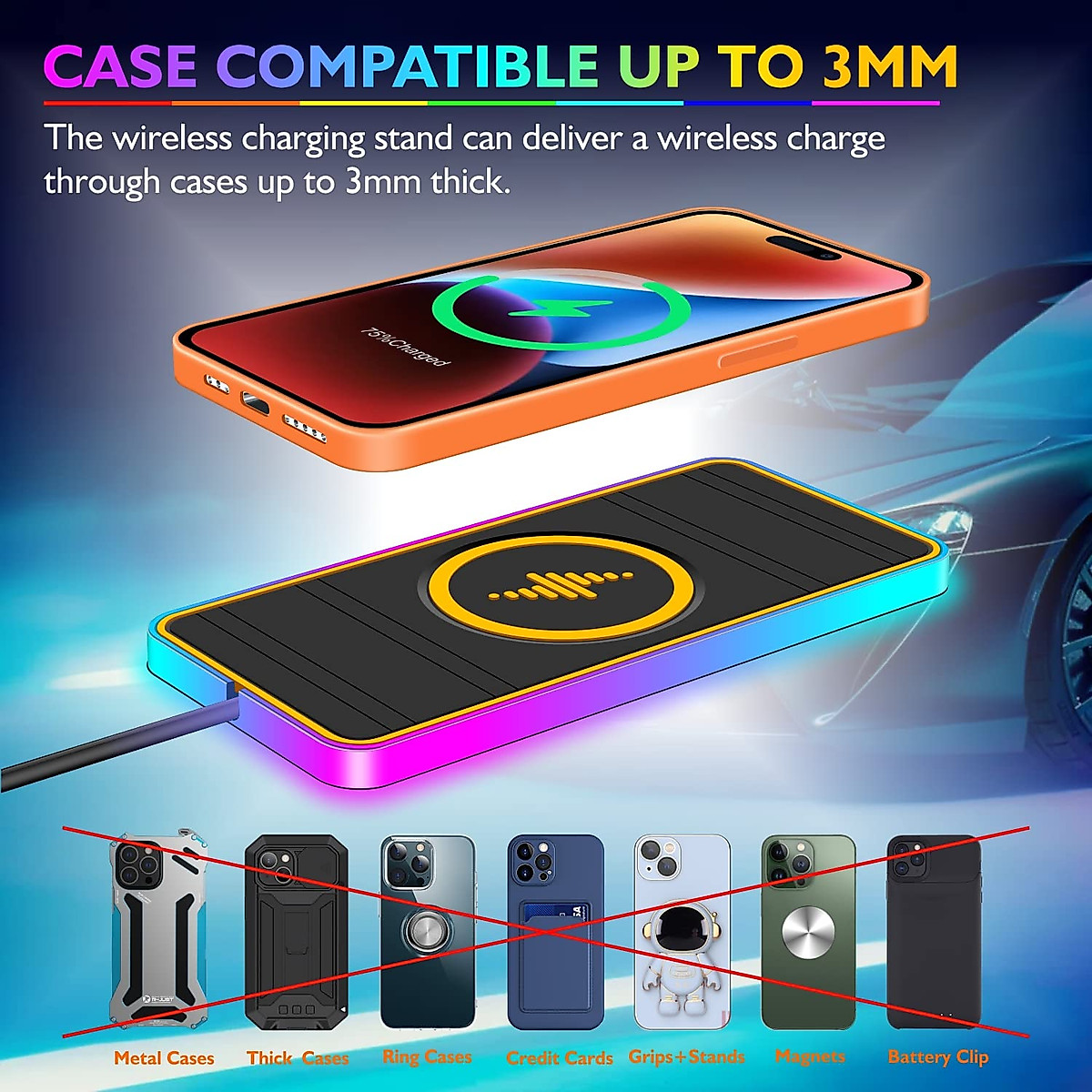 Wireless Car Charger, LANSEMKU Wireless Car Charging Pad Non Slip Car Wireless Phone Charging mat fit for iPhone 14 13 12 11 Pro Max Xs, Samsung Galaxy S23 Ultra S22 S21 S20, S10+ S9+ Note 9, etc