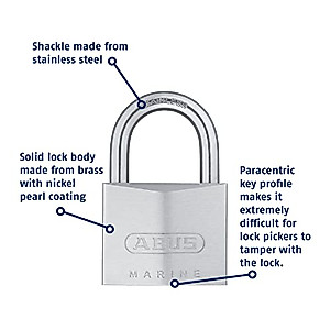 ABUS 75IB/50 KD Marine Grade Chrome Plated Brass Padlock, Stainless Steel Shackle, Keyed Different