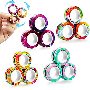 Pushmick 9 Pcs Finger Magnetic Rings Fidget Toys, Colorful Magnet Rings, Great Fidget Rings for Training Relieves Reducer Autism Anxiety.