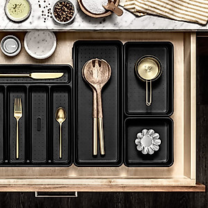 madesmart Antimicrobial 12 x 6 Interlocking Pop In, Customizable Multi-Purpose Drawer Organizer, All-In-One Home Organization, EPA Certified, Carbon, Pack of 6