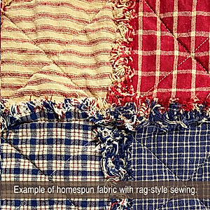 Primitive Red & Tea Dye Ticking Stripe Homespun Cotton Fabric by JCS - Sold by The Yard