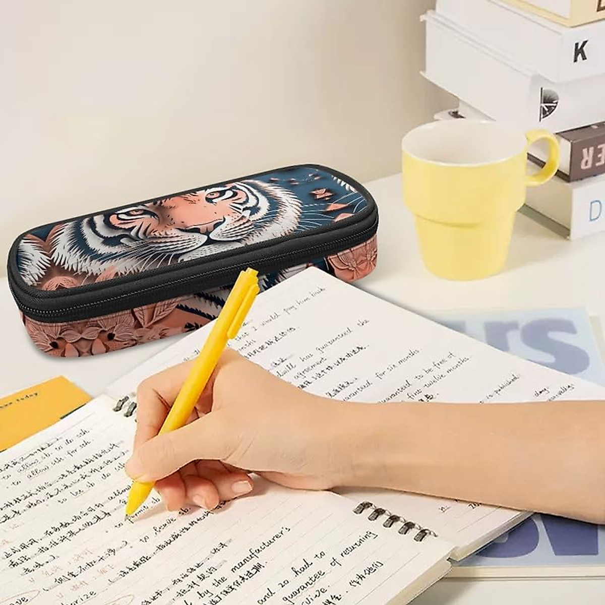 Rivatimrio Paper Sculpture Tiger Pen Bag Large Pencil Case Big Capacity Paper Carving Origami Style Pencil Pouch Pencil Holder with Zippers Compartments Kids Adults