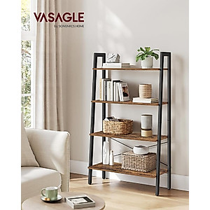 VASAGLE Ladder Shelf, 4-Tier Bookshelf, Storage Rack, Bookcase with Steel Frame, for Living Room, Home Office, Kitchen, Bedroom, Industrial Style, Rustic Brown and Black ULLS144B01