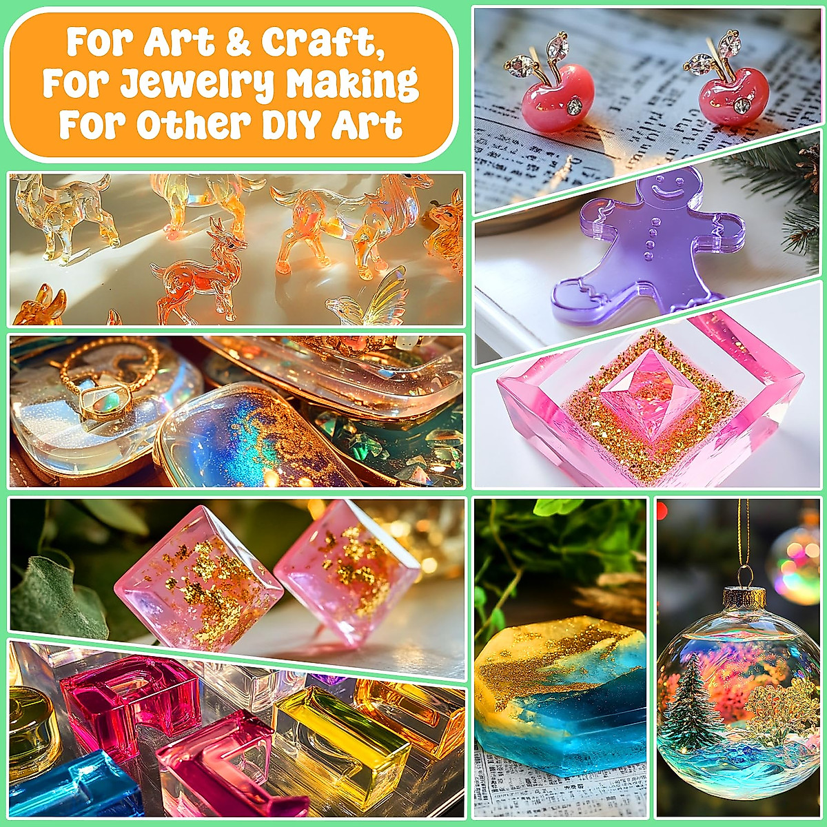 Epoxy Resin Clear Crystal Coating Kit 17.6oz - 2 Part Casting Resin for Art, Craft, Jewelry Making, River Tables, Bonus Gloves, Measuring Cup, Wooden Sticks, Gold Foil Flakes and Tweezers