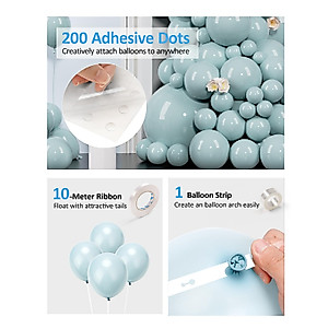 TIPKITS 140 pcs Dusty Blue Balloons, Fog Blue Balloon Garland Arch 18/12/10/5 In, Latex Haze Blue Balloons Party Decorations for Birthday Baby Shower Graduation Gender Reveal