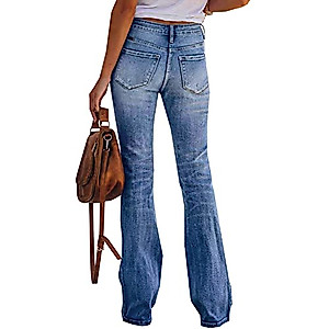 LONGBIDA Skinny Bell Bottom Jeans for Women High Waisted Pull On Stretch Denim Flare Jeans(Light Blue,L)