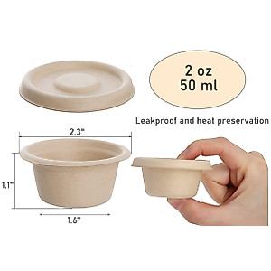 Yesland 200 Pack 2 oz Natural Bagasse Fiber Cups with Lids, Paper Tasting Cups Disposable Sample Food cup, Compostable Sauce Containers for Snack Tasting Charcuterie