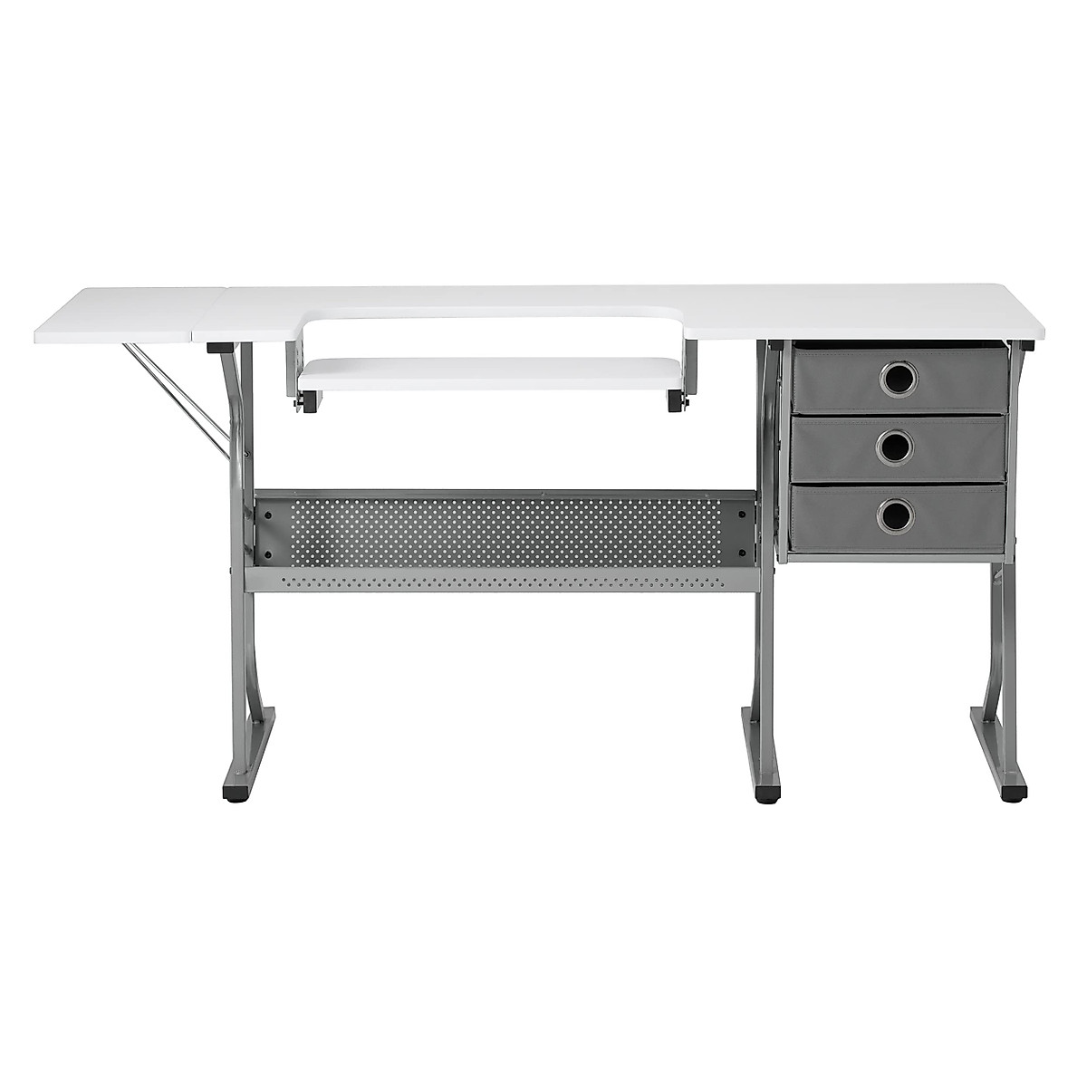 Sew Ready Eclipse Hobby and Sewing Machine Table - White Sewing Table with Gray Storage Drawers + Large Lower Shelf - Can Also Be Used as Computer Desk