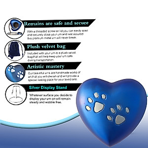 THE ASCENT MEMORIAL Pet Cremation Urn for Ashes | Gift Box of Dog’s and Cat’s Small Love Heart Ash Container for Funeral Remains with Display Stand Velvet Carry Bag Paper Funnel