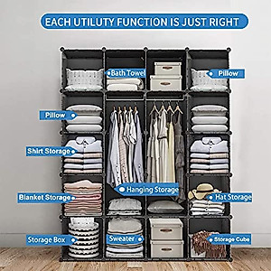 BRIAN & DANY Portable Closet Wardrobe - Cube Storage Organizer, Plastic Clothing Cabinet, Bedroom Armoires for Toys, Shoes, Clothes - More 30% Capacity Than Normal - 12 Cubes, Black