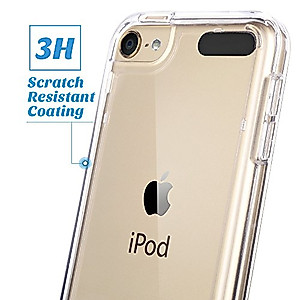 ULAK Soft TPU Bumper PC Back Hybrid Case for iPod Touch 6/iPod Touch 5/iPod Touch 7 - Retail Packaging - Clear Slim