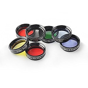 Solomark 1.25 Inch 7pcs Telescope Filters Set - 5 Color Filters, Moon&Skyglow Filter, Polarizing Filter #3 Filter - Filter Set for 1.25" Telescope Eyepiece
