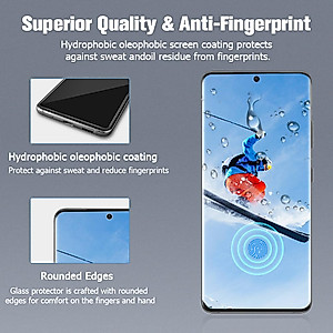 OuYteu [2+2 Pack] Galaxy S20 Glass Screen Protector and Camera Protector, HD Clear 9H Tempered Glass, Compatible Fingerprint, 3D Curved,Bubble-Free for Samsung Galaxy S20 Glass