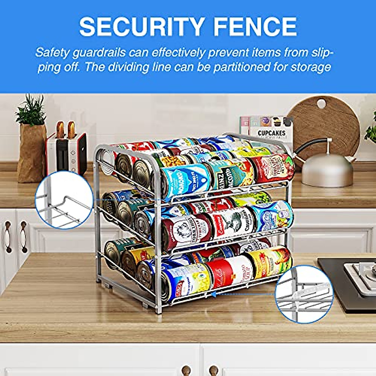 AIYAKA Can Rack Organizer, 3 Tier Stackable Can Storage Dispenser, for Food Storage, Kitchen Cabinets or Pantry, Storage for 36 Cans, Silver