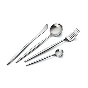 Modern Adaline 16 Piece Silverware Set - 18/10 Stainless Steel Cutlery for 4, Matte Finish - Elegant Dining Flatware with Heavy Dinner Spoons and Forks - Gift for Holiday, Wedding, or Kitchen