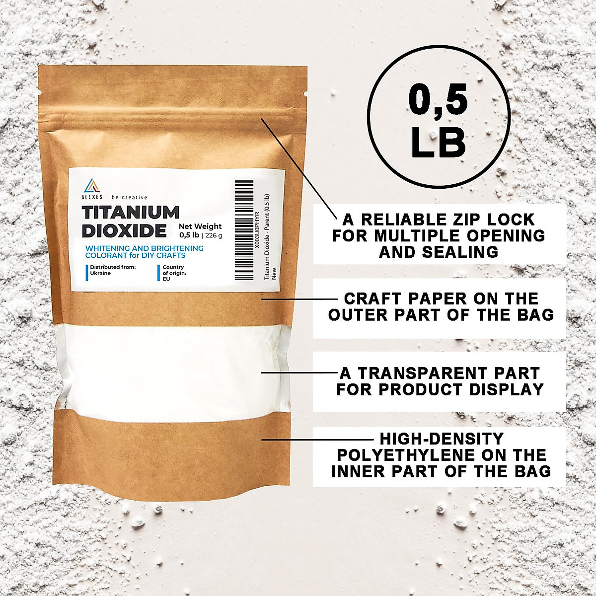 Titanium Dioxide 0.5 Lb - Pure Titanium Dioxide for Soap Making - Whitening Colorant for DIY and Crafts - Titanium Dioxide Powder - Titanium Dioxide for Soap