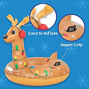 JOYIN 47” Inflatable Reindeer Snow Tube, Heavy-Duty Snow Tube for Sledding, Great Inflatable Snow Tubes for Winter Fun and Family Activities