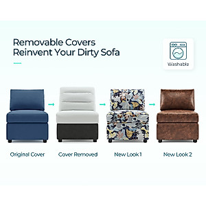 LINSY HOME Modular Sectional Sleeper Sofa, Sectional Couch with Ottoman Memory Foam, Storage Under Each Seat, Sofa Covers Washable Changeable, for Living Room, Blue
